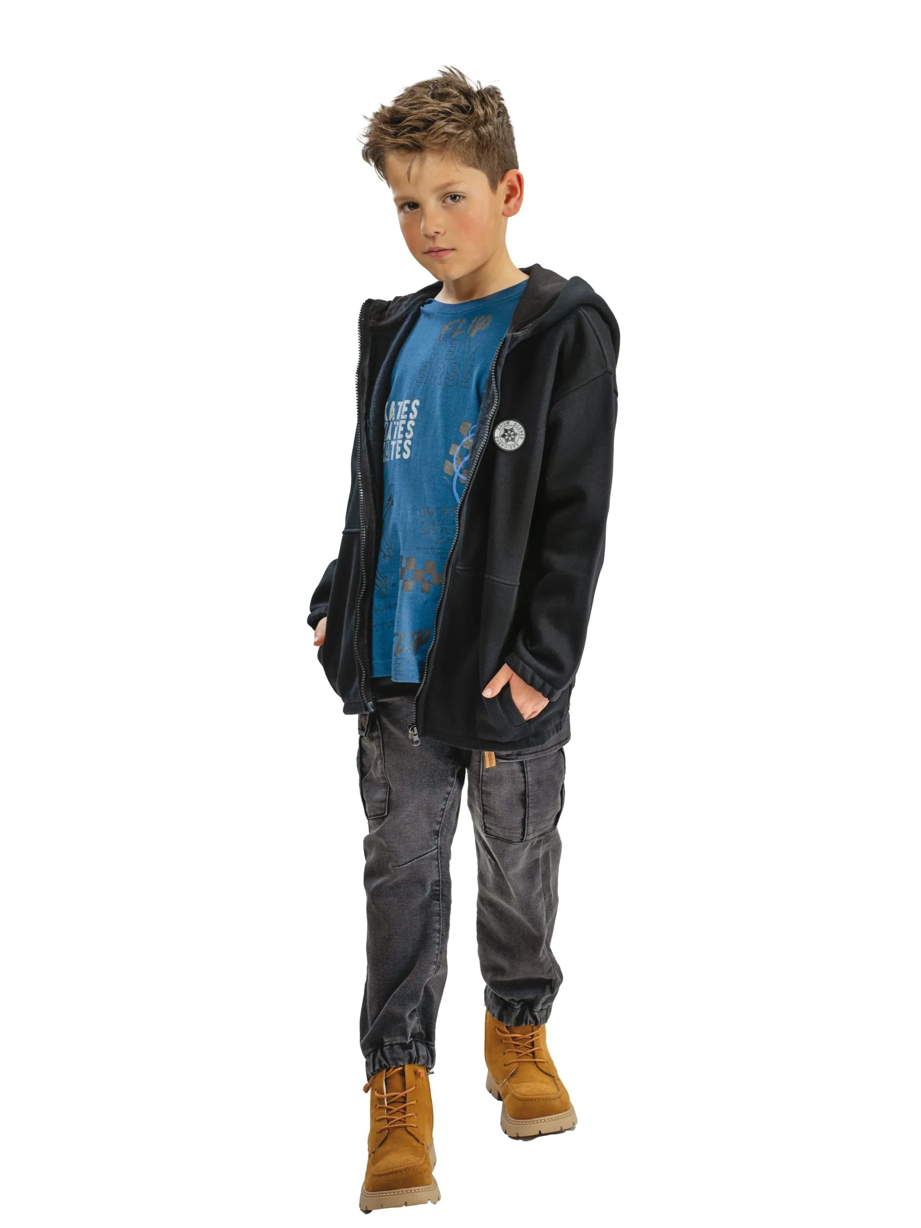 Elastic 5 pockets pants with elastic band for Boys | BLACK | Energiers